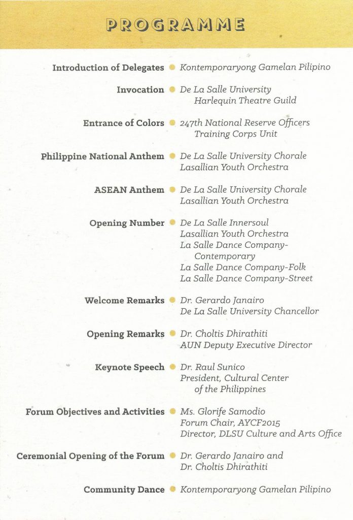 Youth cultural forum opening program De La Salle University